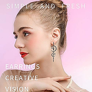 JACKBEGTA Moon and Star Drop Earrings Exaggerated Fashion Long Drop Dangle Stud Drop Earrings for Women,Black
