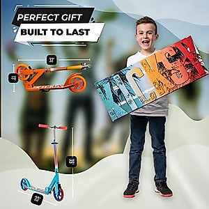 Kicksy - Kick Scooter for Kids Ages 8-12 & Scooter for Teens 12 Years and Up- Big Wheel Scooter for Stability - 2 Wheel Scooter for Boys & Girls- Foldable Kick Scooter Adult - Up to 220 lbs Malibu