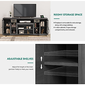 YITAHOME 70 Inch Entertainment Center with Electric Fireplace for TVs up to 80", LED Lights Fireplace TV Stand with Storage for Living Room, Farmhouse TV Stands with Storage Drawers (Dark Grey)