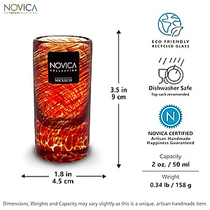 NOVICA Hand Blown Red Swirl Recycled Glass Shot Glasses, 2 Oz 'Ripe Ruby' (Set Of 6)