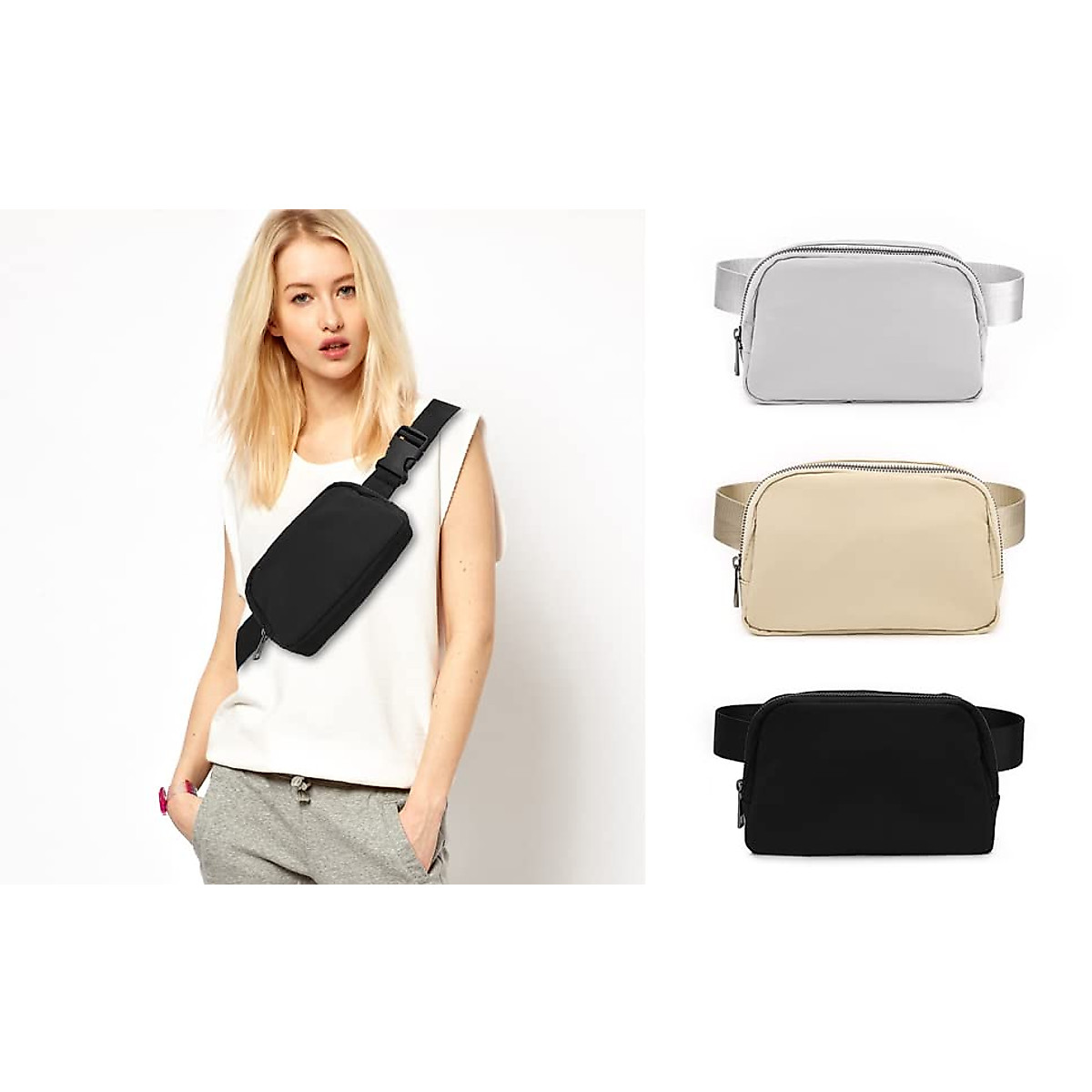 ZOPPEN Fanny Packs for Women Mini Belt Bag, Small Waist Bag Water Proof Fanny Pack Crossbody with Adjustable Strap, Everywhere Belt Bag Dupes for Travel Running Hike Work Out, Grey