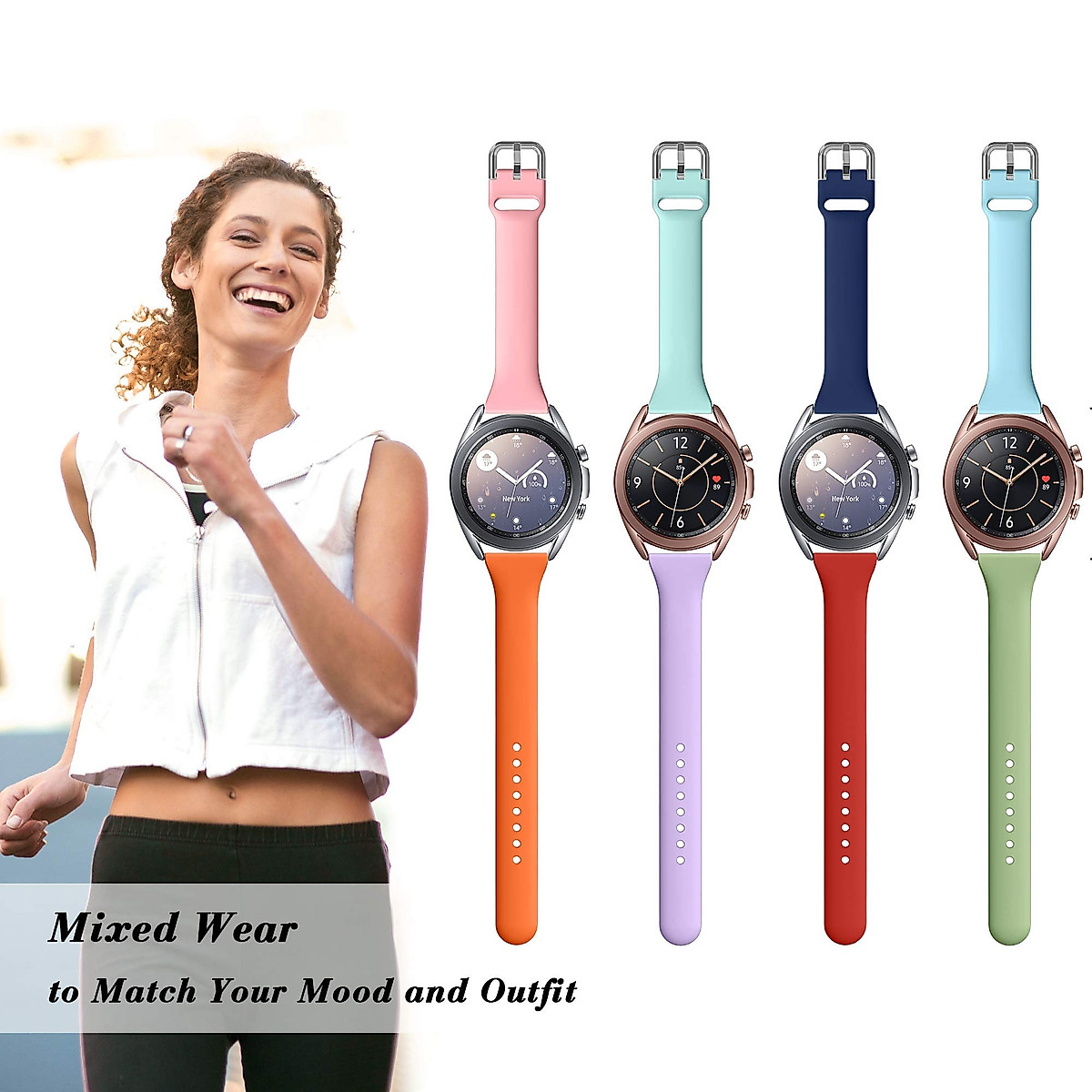 Compatible with Samsung Galaxy Watch 4 Band 44mm 40mm/Galaxy Watch 4 Classic 46mm 42mm Women Girls,Galaxy Watch Active 2 40mm 44mm,20mm Slim Smart Watch Bands for Galaxy Watch 3 41mm/Galaxy Watch 42mm