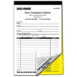Custom Sales Invoice Personalized Duplicate Carbonless Form with Your Company Name - 2 Books (100 Sets) Numbered