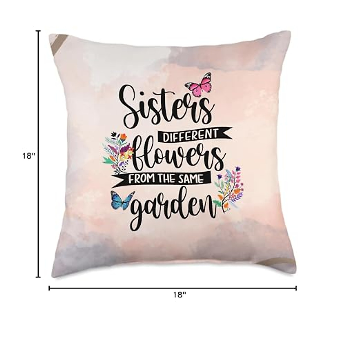 Different Flowers From Same Garden Matching Sister Sisters Throw Pillow, 18x18, Multicolor