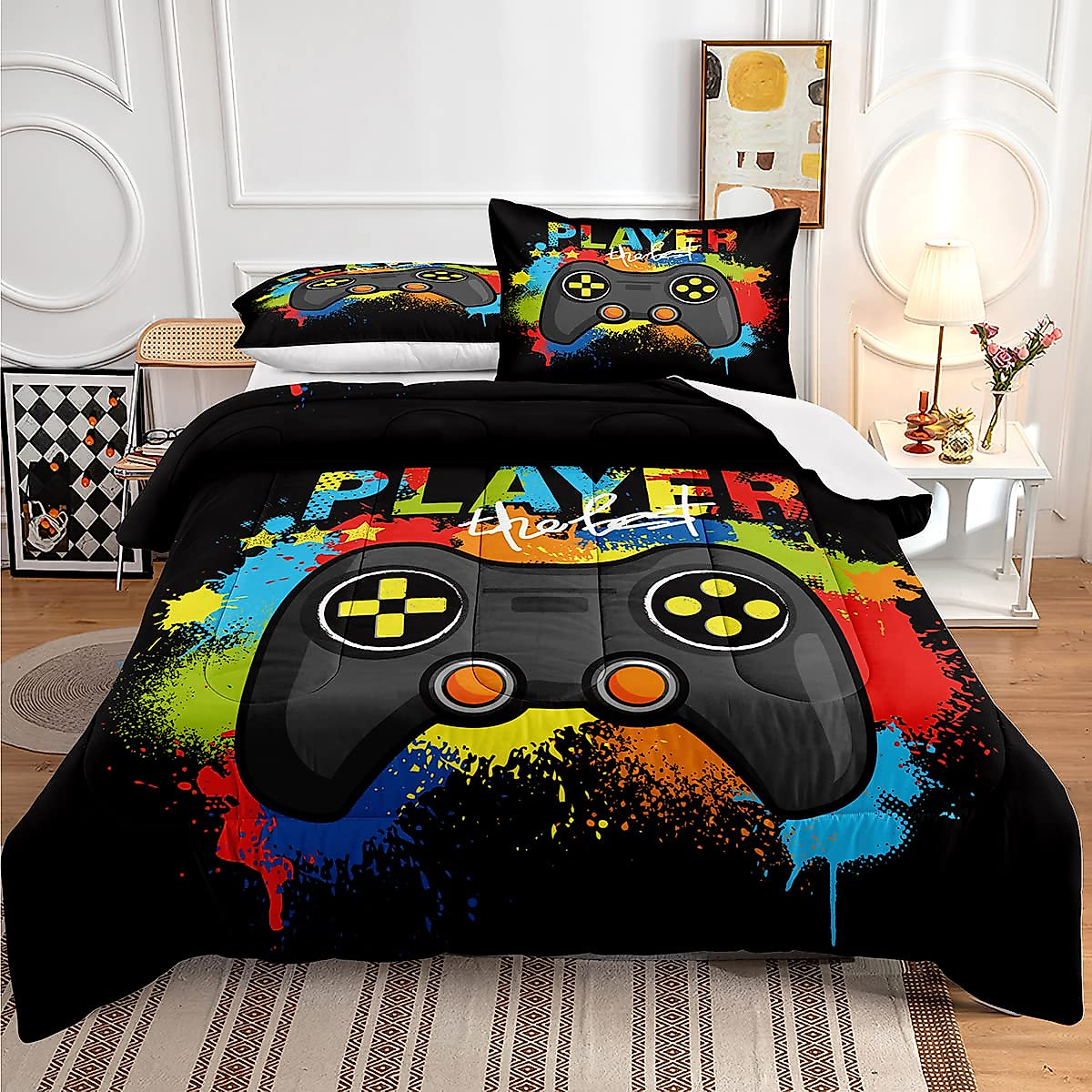 lris Bedding Gaming Comforter Set Full Size for Boys Kids Game Room Decor Video Game Gamer Comforter Teens Bedroom Gamepad Bedding Set All Season… (A19, Full)…
