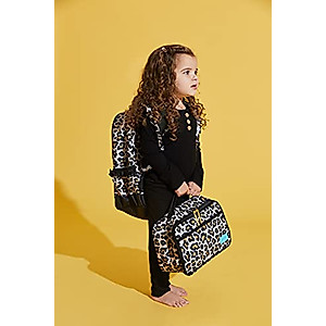 Posh Peanut Lunch Bag for Girls - Water Resistant and Insulated Lunchbag with Extra Storage and Name Tag Holder (Lana Leopard)