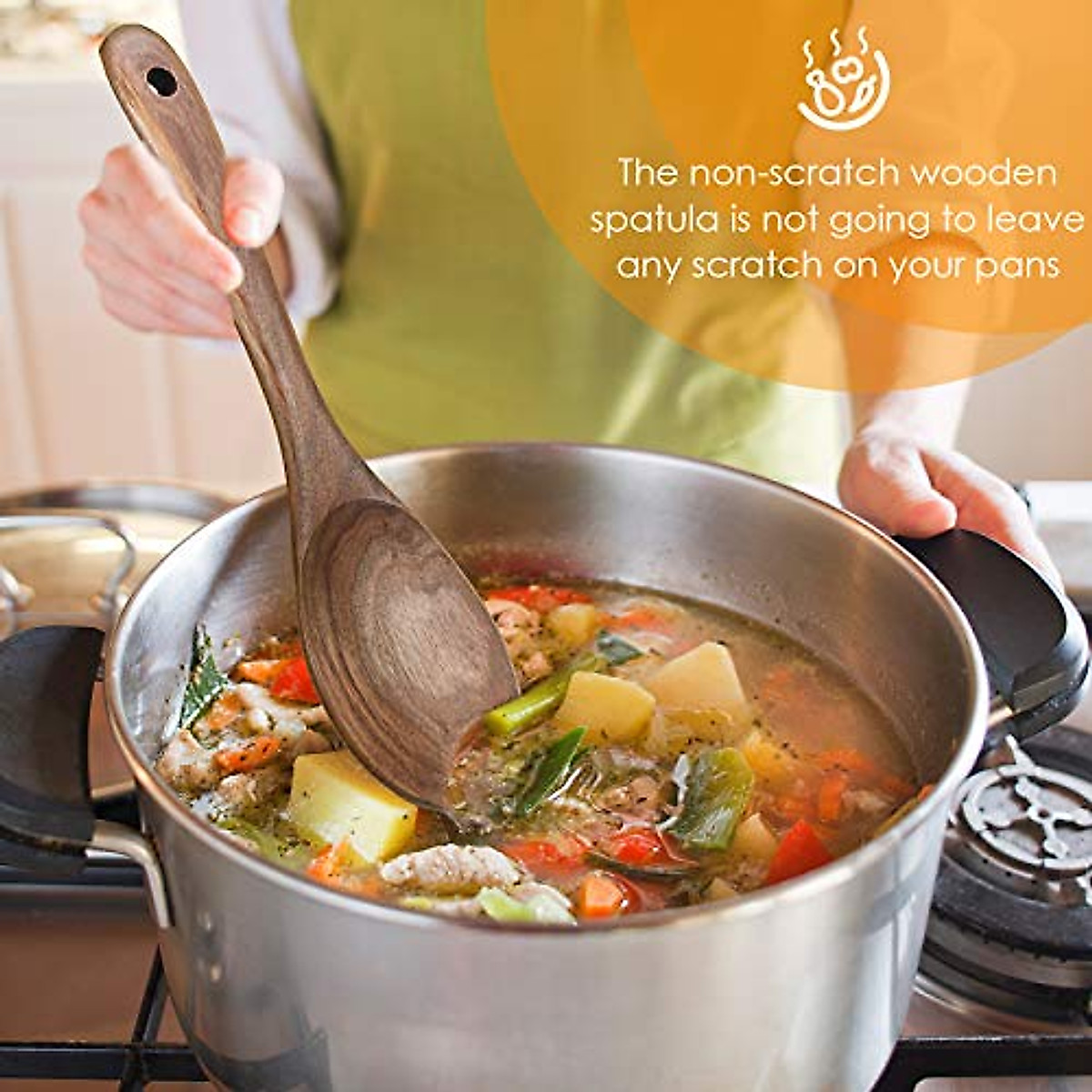 4 Pieces 10.2 Inch Wood Salad Spoons Salad Servers Wooden Serving Spoons and Long Wood Serving Forks Non-Stick Teak Wooden Salad Server Tools for Kitchen Restaurant Salad Gravies Pasta, Easy to Clean