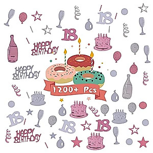 OSDUE 3000 Pieces Pink Gold Silver Happy Birthday Confetti, 18 Years Birthday Cake Confetti, Metallic Foil Balloon Confetti, Table Scatter Confetti Decoration Supplies, for Birthday Party (18th Style)