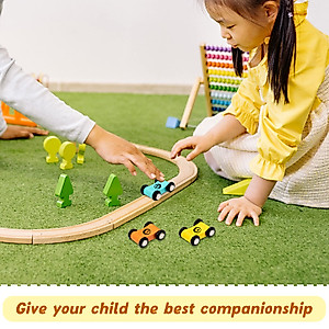 4 Pieces Wooden Car Ramp Race Track Toys for Aged 1 2 3, Christmas Party Present Wooden Car Ramp Racer Mini Cars Play Set Replacement Cars, 4 Pieces