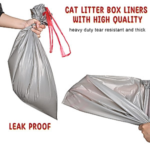 Tinlade 50 Count Jumbo Cat Litter Box Liners Large Drawstring Cat Litter Liners Unscented Tear Resistant Cat Litter Bags for Trash Waste to Keep Your Home Clean (Gray, Red,36 x 18 Inch)