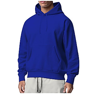 Hoodie for Men Warm Lightweight Solid Color Pullover Sweatshirts Plus Size Big and Tall Long Sleeve Running Hooded Sweaters Fashion Aesthetic Clothing Clothes Sudadera con capucha para hombre(Blue,M)