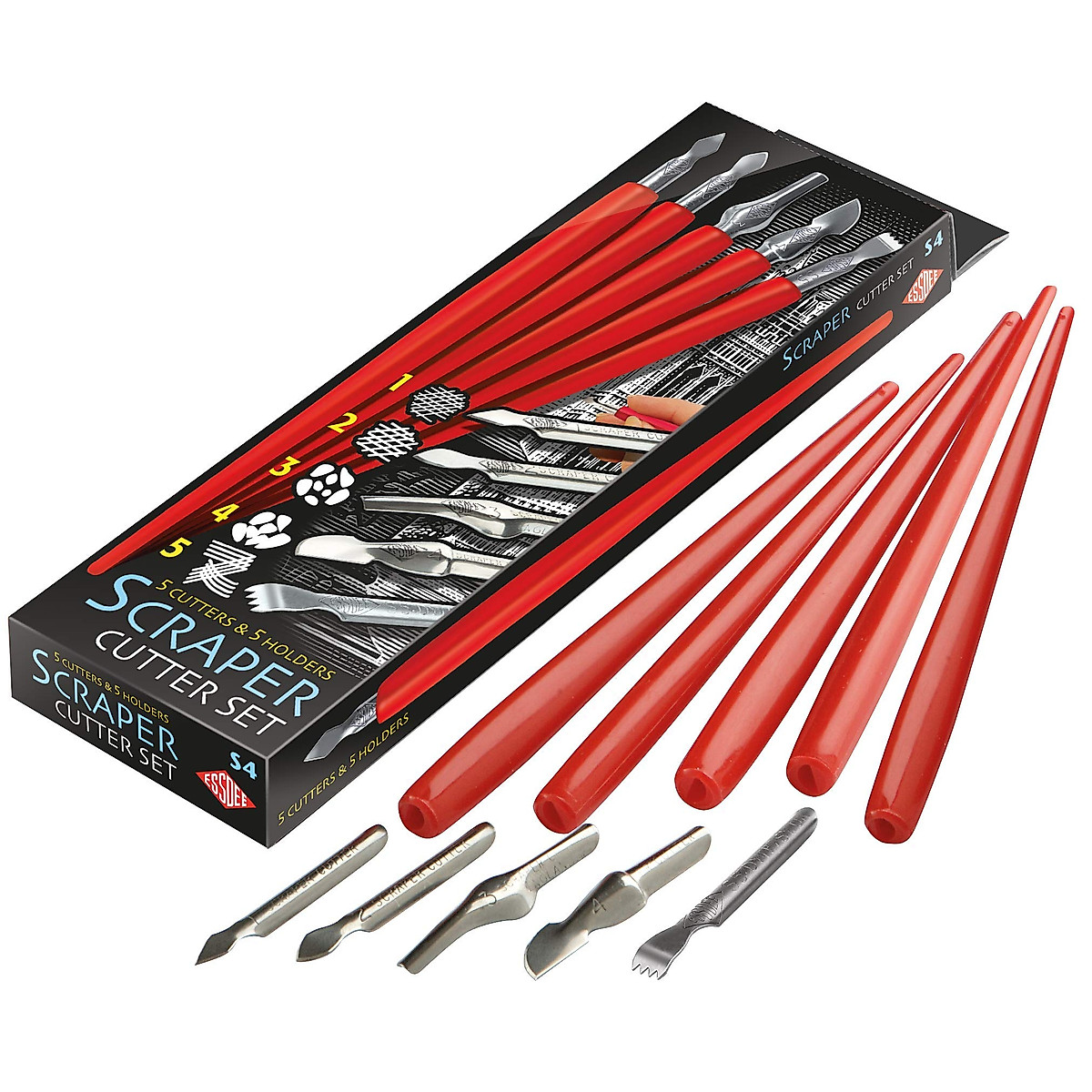 Essdee Scraper Cutter Set (5 Assorted Cutters and Holders), 19.5 x 5.5 x 1.8 cm