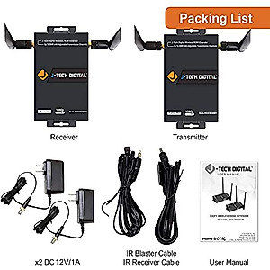 J-Tech Digital 1X2 Wireless HDMI Extender 200’ Dual Antenna Supporting Full HD 1080p with HDMI Loop Output Operation Channel Change IR Passthrough (Receiver + Transmitter 1080P 200ft)