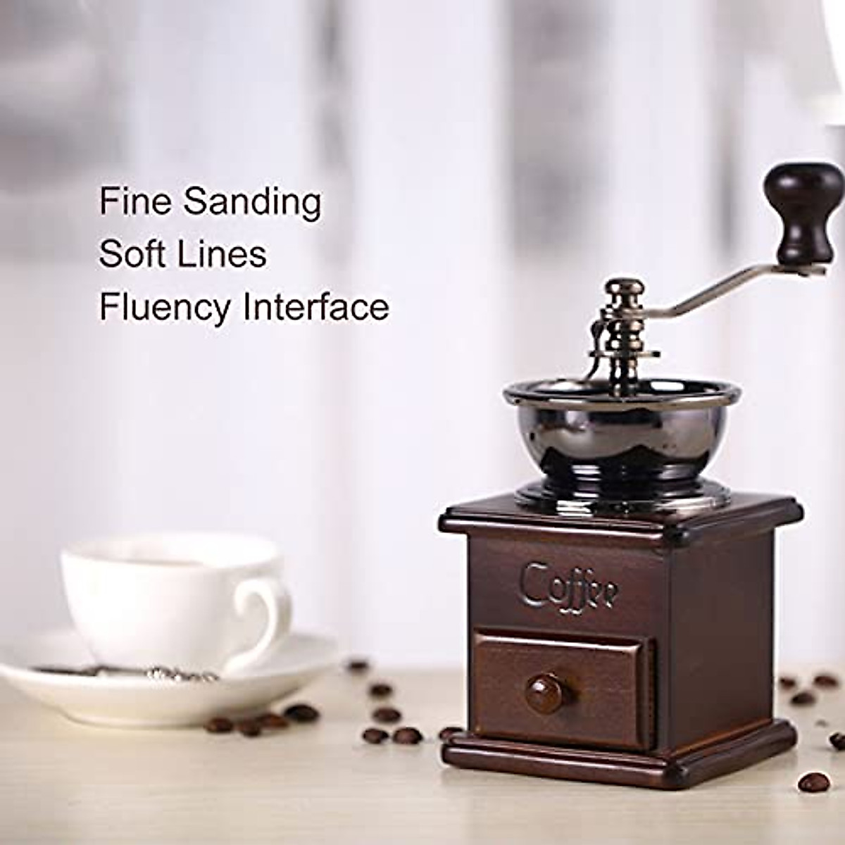 MOUMOUTEN Manual Coffee Grinder, Portable Adjustable Hand Pull Out Coffee Bean Bean Grinder Burr Mill, Retro Style Wooden Desk Decoration