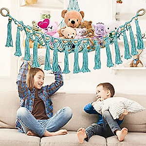 Stuffed Animals Net or Hammock With Light, Animal Hammock Holder with Hooks for Hanging, Toys Organizer Suitable For Children's Room Bedroom Kindergarten Nursery Stuffed Animal Storage…