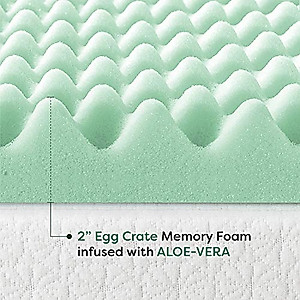 Best Price Mattress 2 Inch Egg Crate Memory Foam Mattress Topper with Calming Aloe Infusion, CertiPUR-US Certified, Twin XL,Green