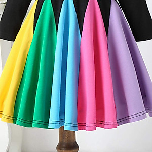 Toddler Baby Girls Rainbow Ruffle Strap Tutu Dress Casual Cotton Twirly Skater Skirt Kids Princess Birthday Outfits Summer Sundress Clothes Pageant Party A Line Dresses Black (Long Sleeve) 4-5T