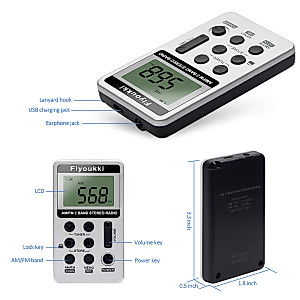 Pocket Small Radio by Flyoukki, Personal Mini AM FM Portable Digital Tuning Transistor Radios with Best Reception, Earphones, Lanyard and Rechargeable Battery for Walking Jogging Exercising (Silver)