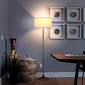 Brightech Quinn LED Floor Lamp, Modern Lamp for Living Rooms & Offices, Mid-Century Modern Standing Lamp, Tall Lamp with Heavy Base for Bedroom Reading, Great Living Room Décor Lamps – Brass/Gold