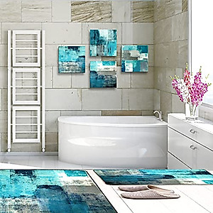 Abstract Wall Art Canvas Turquoise and Grey Abstract Art Painting Canvas Artwork Contemporary Wall Art for Bathroom Bedroom Living Room Kitchen Wall Decor 12" x 12" x 4 Pieces Canvas Prints