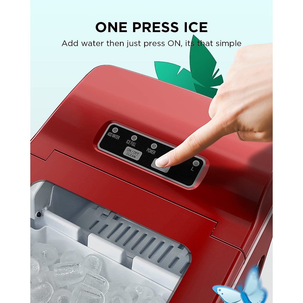 Ice Makers Countertop - Silonn Portable Ice Maker Machine for Countertop, Make 26 lbs Ice in 24 hrs, 2 Sizes of Bullet-Shaped Ice with Ice Scoop and Basket, Red