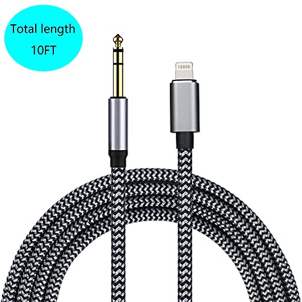 Lightning to 6.35mm 1/4 inch TRS Audio Stereo Cable for iPhone 12/11/X/XS/XR/8/7/iPad/iPod, Amplifier, Speaker, Headphone, Mixing Console 10 Feet