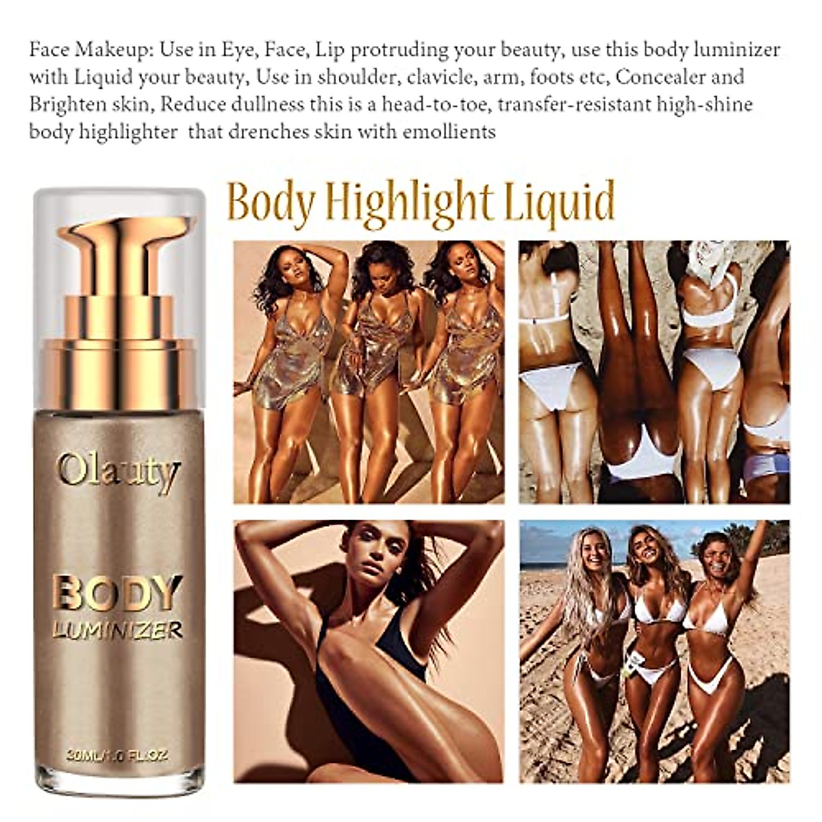 Liquid Illuminator, Firstfly Body Highlighter Makeup Smooth Shimmer Glow Liquid Foundation for Face & Body（#01 Rose Gold）