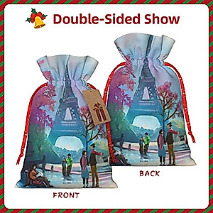 Drawstrings Christmas Gift Bags Spring-Eiffel-Tower-France Presents Wrapping Bags Xmas Gift Wrapping Sacks Pouches Medium