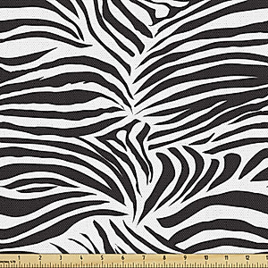 Ambesonne Zebra Print Fabric by The Yard, Striped Zebra Animal Print Nature Wildlife Inspired Simplistic Illustration, Decorative Fabric for Upholstery and Home Accents, 1 Yard, Black and White