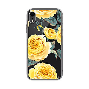 Blingy's for iPhone XR Case, Women Girls Cute Floral Roses Design Pretty Rose Flower Style Transparent Soft TPU Protective Clear Case Compatible for iPhone XR 6.1 inch (Yellow Roses)