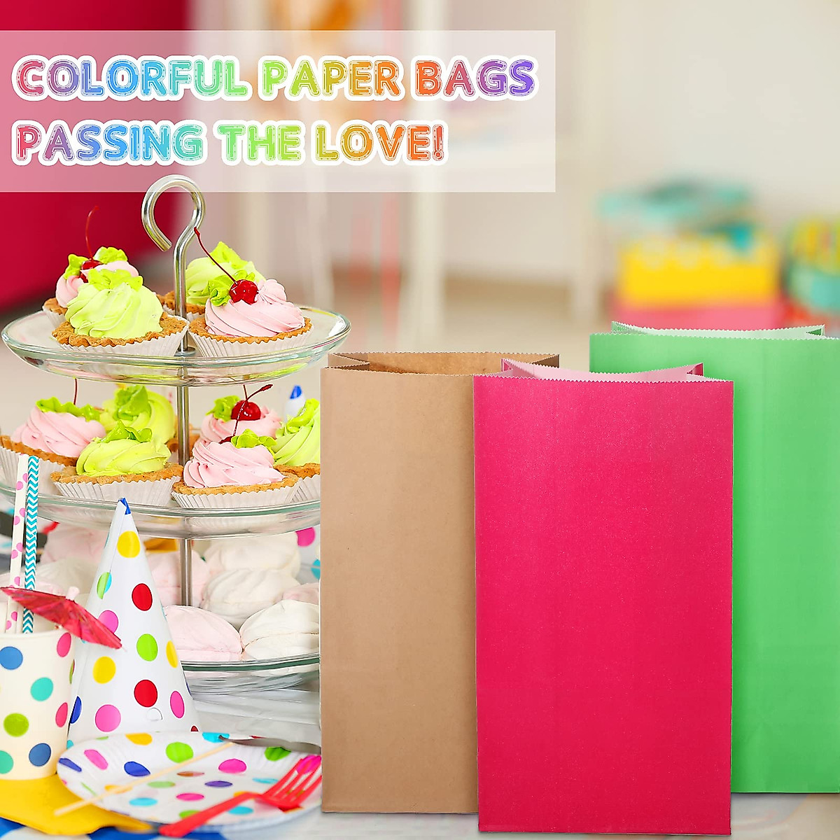 120 Pcs Solid Color Party Favor and Wrapped Treat Bags 12 Colors Goodie Bags Small Gift Bags Paper Bags Candy Bags for Birthday Baby Shower Wedding Crafts and Activities, 5.1 x 3.1 x 9.4 Inch