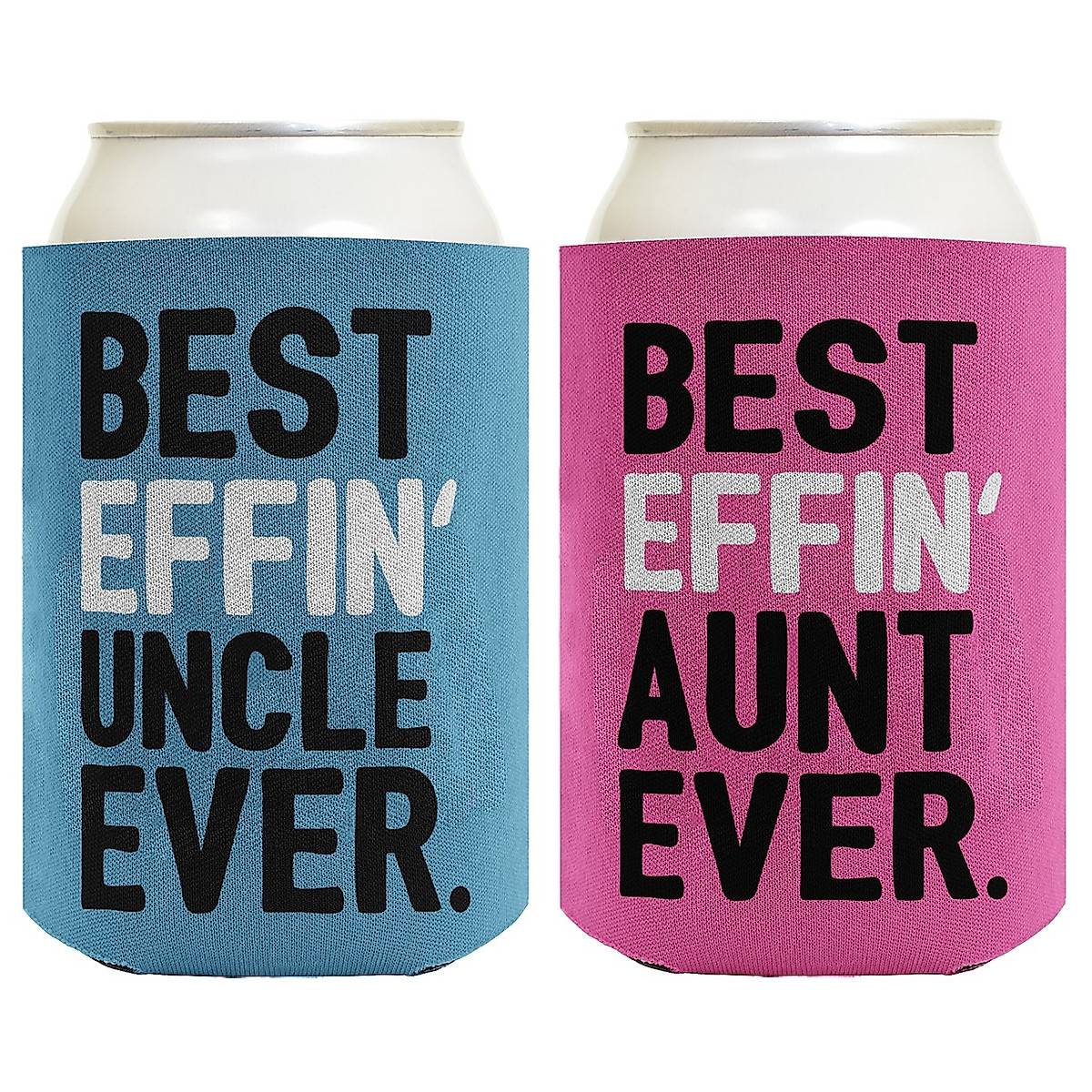 Aunt Uncle Gifts Best Effin' Aunt and Uncle Ever Funny Aunt Uncle Announcement Aunt Uncle Gift Set 2 Pack Can Coolie Drink Coolers Coolies Blue & Pink