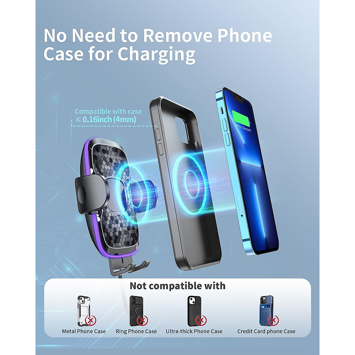 OQTIQ Wireless Car Charger 15W Cup Holder Phone Mount Adjustable Car Phone Holder Charger with QC 3.0 Adapter Compatible with iPhone 14/13/12 Pro Max, Samsung, Pixel, LG & More