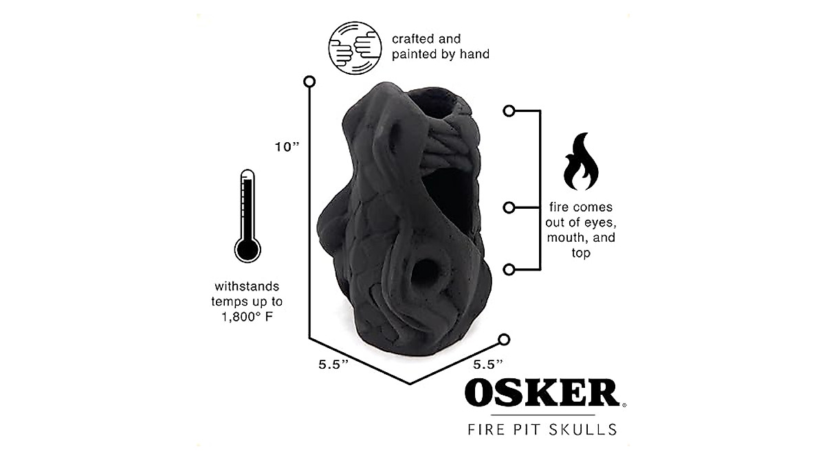 OSKER Ceramic Fireproof Skull Log for Fire Pit & Halloween Decor
