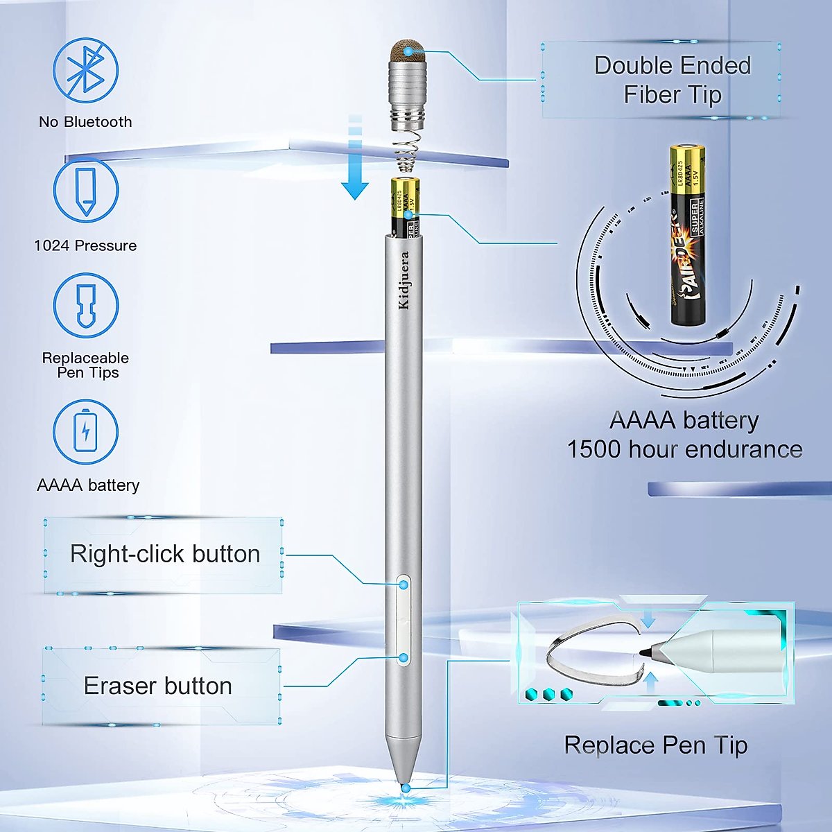 Pen for Surface, Stylus Pen for Microsoft Surface pro 7/X/6/5/4/3, Surface Go 3/2/1, Surface 3, Book 3/2/1, Laptop 4/3/2/1, Studio 2/1, 1024 Pressure, Soft Pen Cap Can be Used for Clicking (Silver)