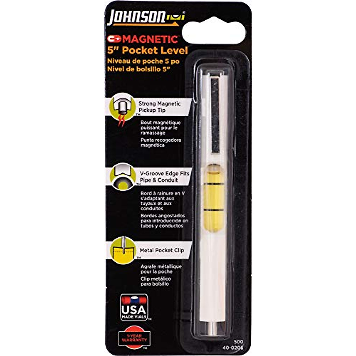 Johnson Level & Tool 500 Pocket Level w/Magnetic Pickup, Silver, 1 Level