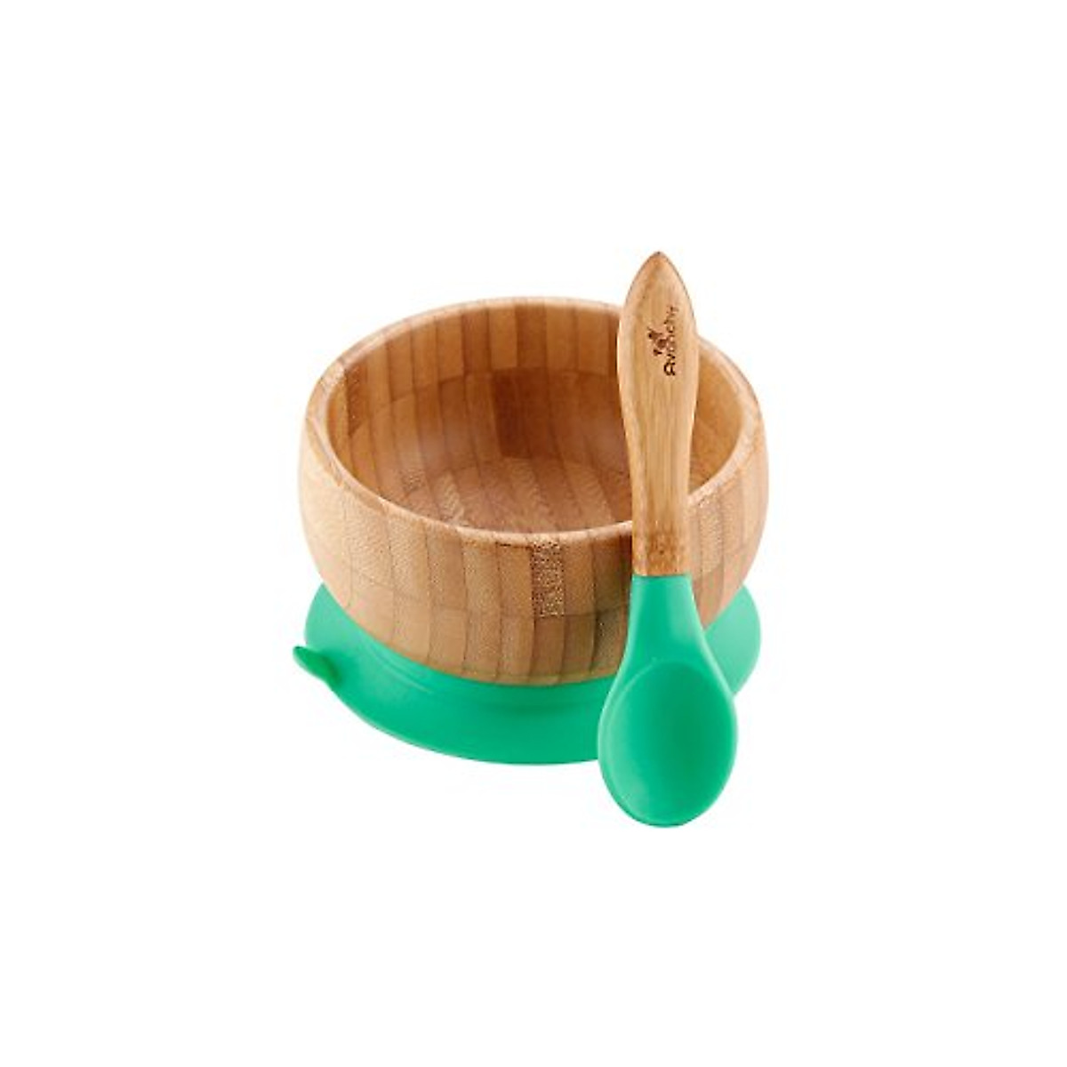 Avanchy Bamboo Baby Bowl + Baby Plate + 2 First Stage Spoons. Removable Suction Bottoms.