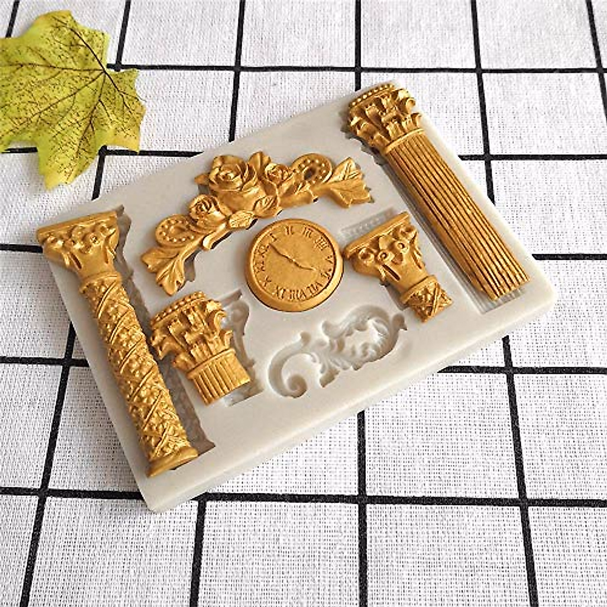 Set of 2 Roman Column Silicone Fondant Mold Greek Marble Pillars Bas Relief Retro European Pattern Clock Gumpaste Chocolate Candy Mold Cake Decorating Tool