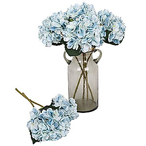 Kisflower 6Pcs Blue Flowers Silk Hydrangea Artificial Flowers Realistic Hydrangea Flowers Bouquet for Wedding Party Office Home Decor (Blue)