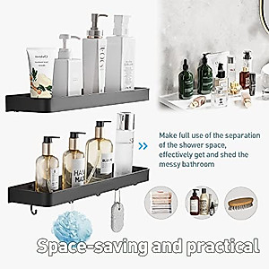 Koilria Shower Caddy,Adhesive and Drilling Shower Shelves 5 Hooks 2pcs Large Capacity Rustproof Stainless Steel Shower Organizer Basket for Bathroom/Toilet/Kitchen(Lenght11.8inch)