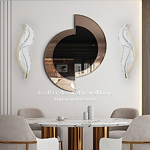 Qepeety LED Wall Lighting White Feather Wall Sconce Lamp 3 Color Temperature & 3 Brightness Level Modern Resin Light Fixtures for Hallway Entryway Living Room (Large)