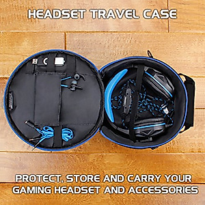 ENHANCE Portable Headphone Case for Wired & Wireless Headsets - Universal Headset Case Compatible with Playstation, Beats, Bose & Gaming Headphones - Accessory Storage, Strap & Carrying Handle - Blue