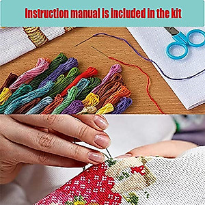 4 Pack Stamped Cross Stitch Kits - Counted Cross Stitch Kits for Beginners Adults Needlepoint Flowers Cross-Stitch Patterns Dimensions Needlecrafts Embroidery Kits Arts and Crafts(12X16inch)