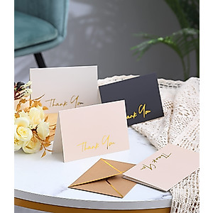 Winoo Design Heavy Duty Thank You Cards with Envelopes - 36 PK - Gold Thank You Notes 4x6 Inches Thank You Cards Wedding Thank You Cards Small Business Graduation Bridal Shower Black and Off White