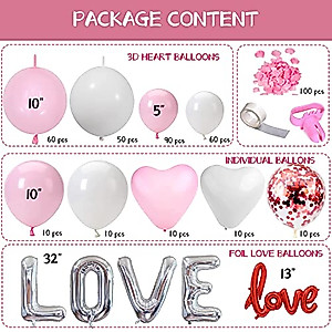 Valentines Day Balloons, CAKKA 315PCS Pink Heart Balloons with Rose Petals, Love Foil Balloon, I Love You Tail Balloon for Valentine’s Day Mother Day Anniversary Proposal Party Favor Decoration Decor