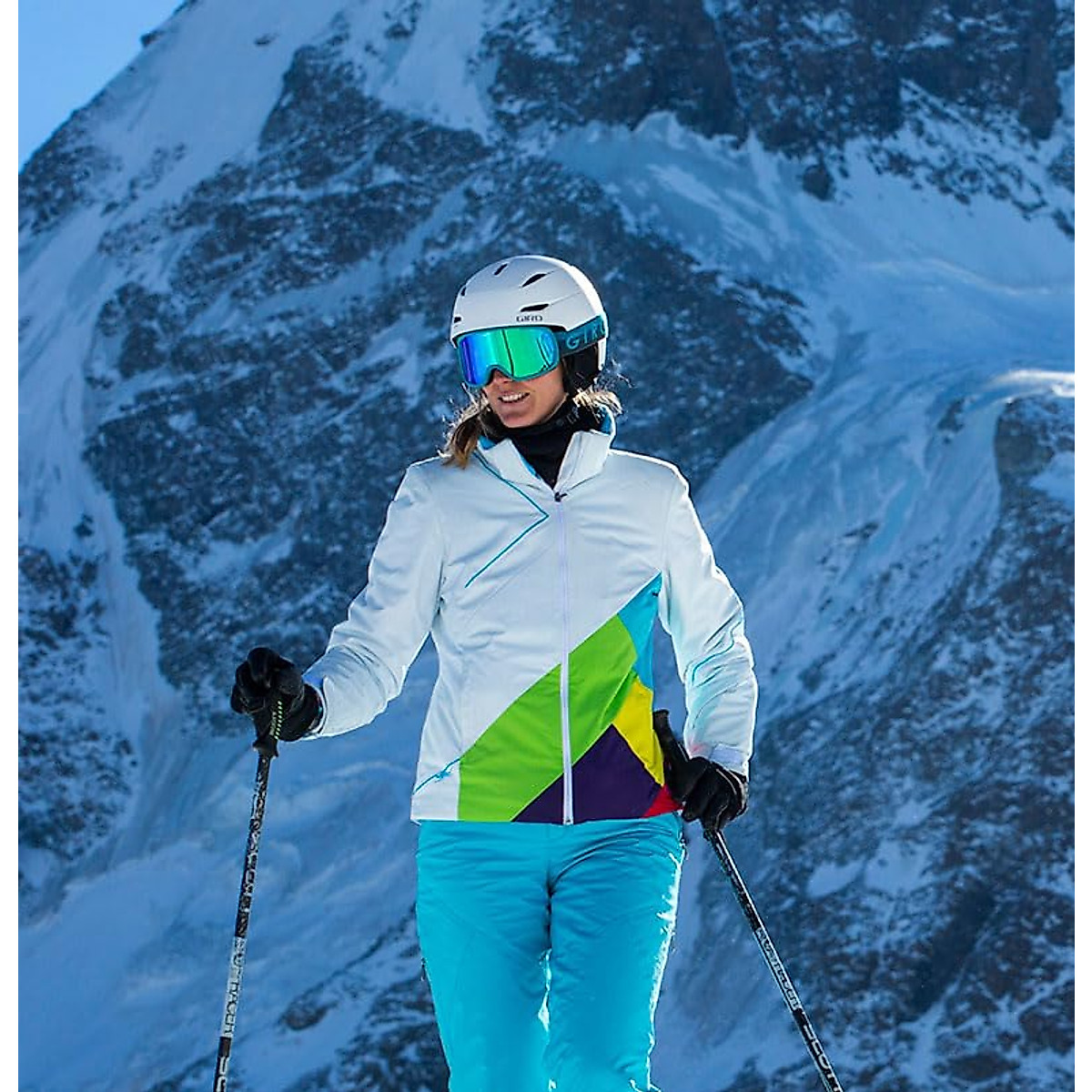 Giro Moxie Ski Goggles - Snowboard Goggles for Women & Youth - White Core Light Strap with Grey Cobalt/Yellow Lenses