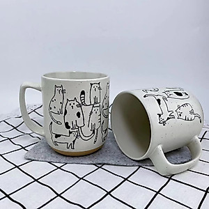 Heardbeli White-Grey Cartoon Cats Ceramic Mug with Handle Coffee Mug 550ml/18.6oz. Cute Funny Novelty Vintage Gift Hand Painted