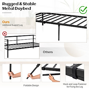 KOMFOTT Twin Metal Daybed with Trundle, Metal Sofa Bed & Pull-Out Trundle Set with Lockable Casters, Daybed for Living Room, No Box Spring Needed