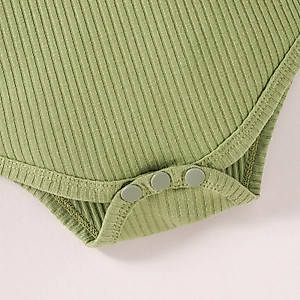 Baby Girl Clothes Infant Summer Outfits Set Ruffle Sleeve Romper Floral Pants 3PCS Bodysuit +Shorts +Headband (Green, 0-3 Months)