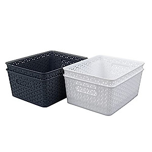 Parlynies Set of 4 Plastic Woven Storage Basket, Desktop Organizing Basket Bins, T